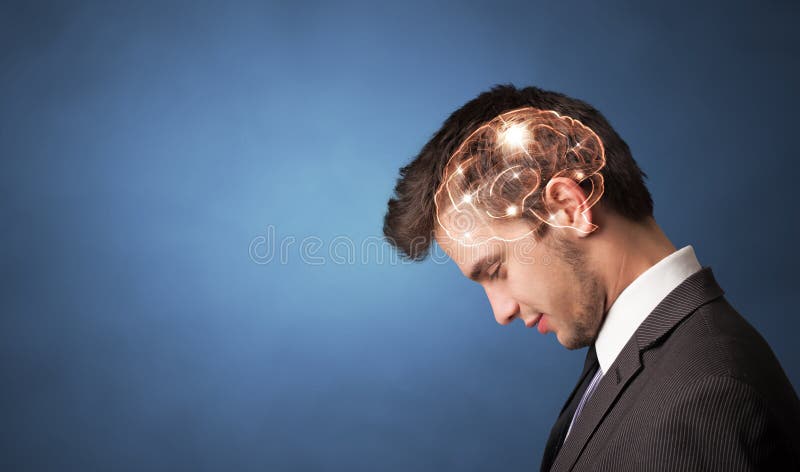Portrait with Brain and Brainstorming Concept Stock Photo - Image of ...