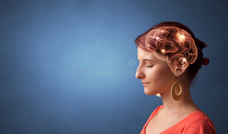 Portrait with Brain and Brainstorming Concept Stock Image - Image of ...