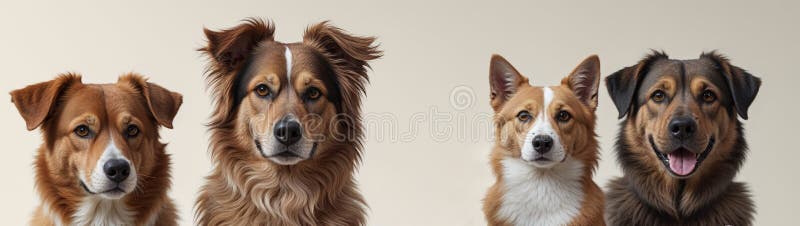Portrait Lineup of Four Dogs on Neutral Background Stock Illustration ...