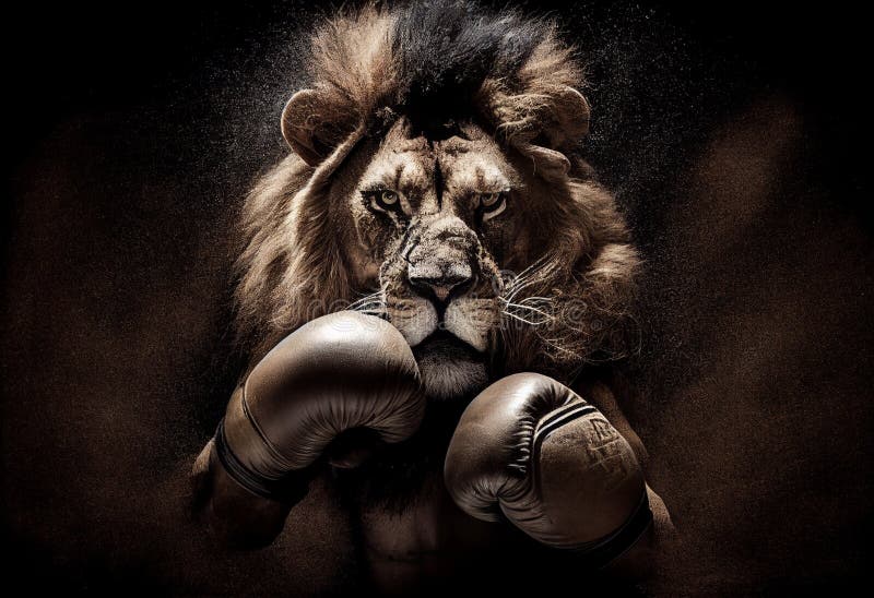 Portrait of a Lion with Boxing Gloves. AI Generated Stock Illustration ...