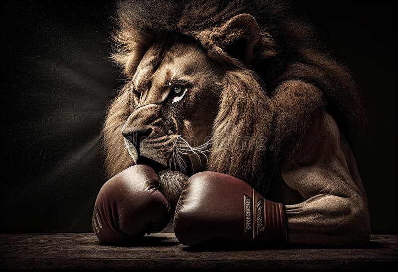 Portrait of a Lion with Boxing Gloves. AI Generated Stock Photo - Image ...