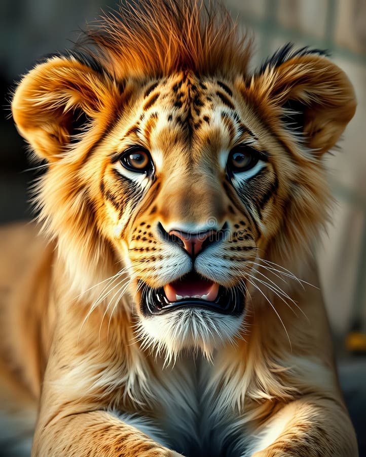 Portrait of a Lion with a Surprised Expression Stock Illustration ...