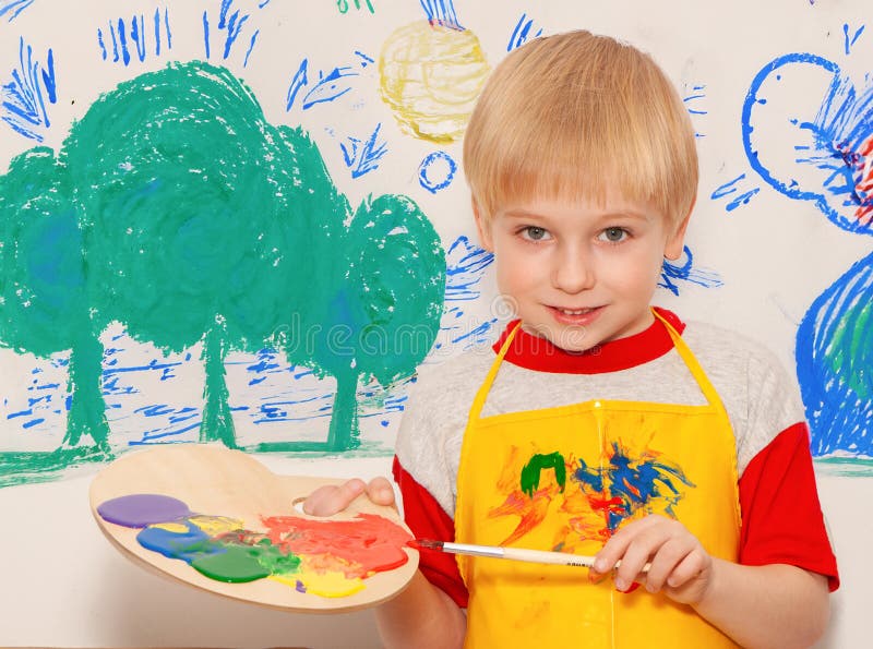 Portrait of a Little Artist at School Stock Photo - Image of activity ...