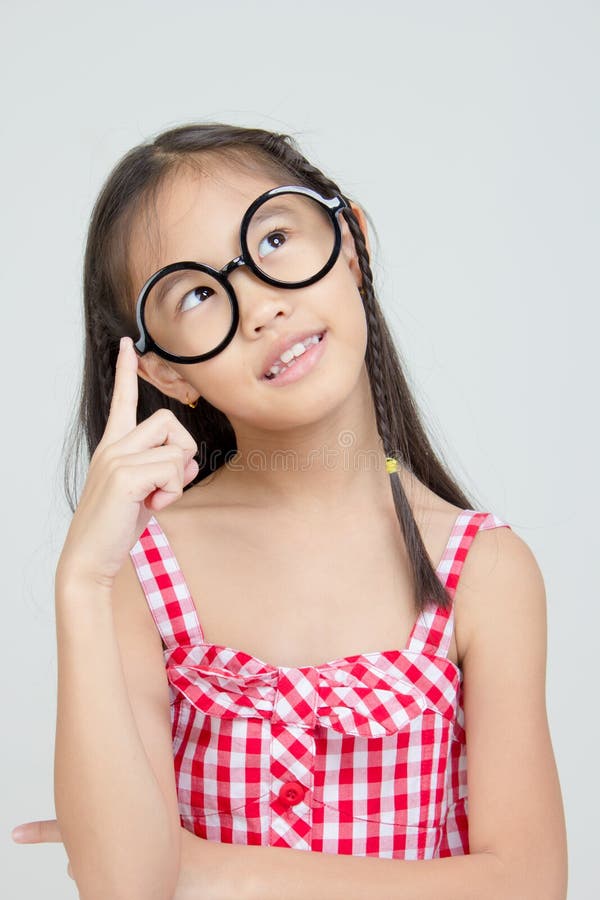 Portrait of Little Asian Child Thinking Action Stock Image - Image of ...