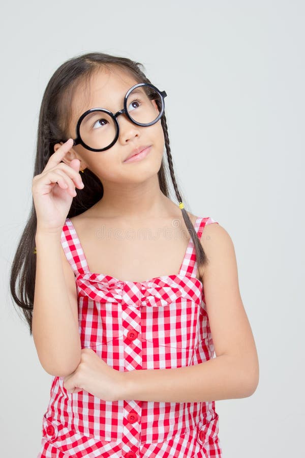 Portrait of Little Asian Child Thinking Action Stock Photo - Image of ...