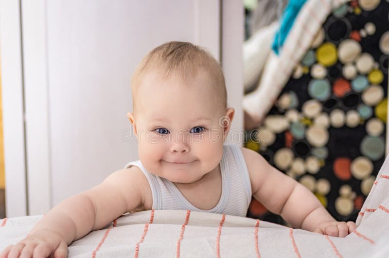 Portrait of a Little Baby with a Smile on Her Face Stock Photo - Image ...