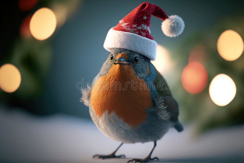 Portrait of a Little Bird with Santa Hat Stock Illustration ...
