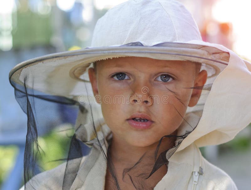 Portrait of a Little Boy Beekeeper Stock Photo - Image of hobby ...