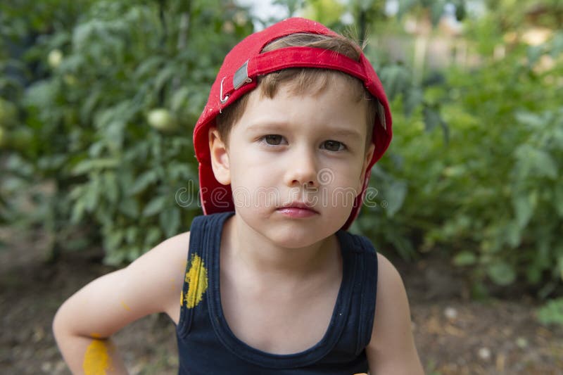 A Portrait of a Little Boy in a Red Cap Stock Image - Image of lovely ...