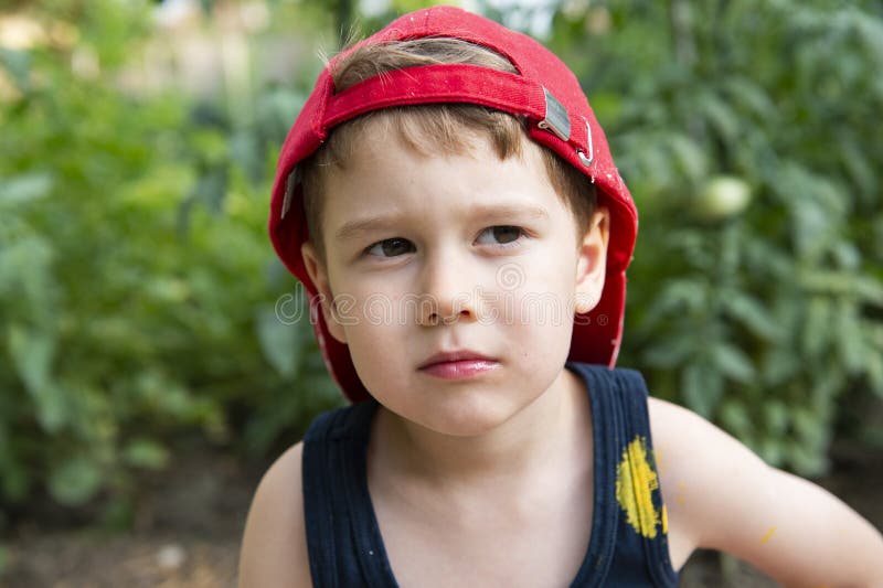 A Portrait of a Little Boy in a Red Cap Stock Image - Image of cute ...