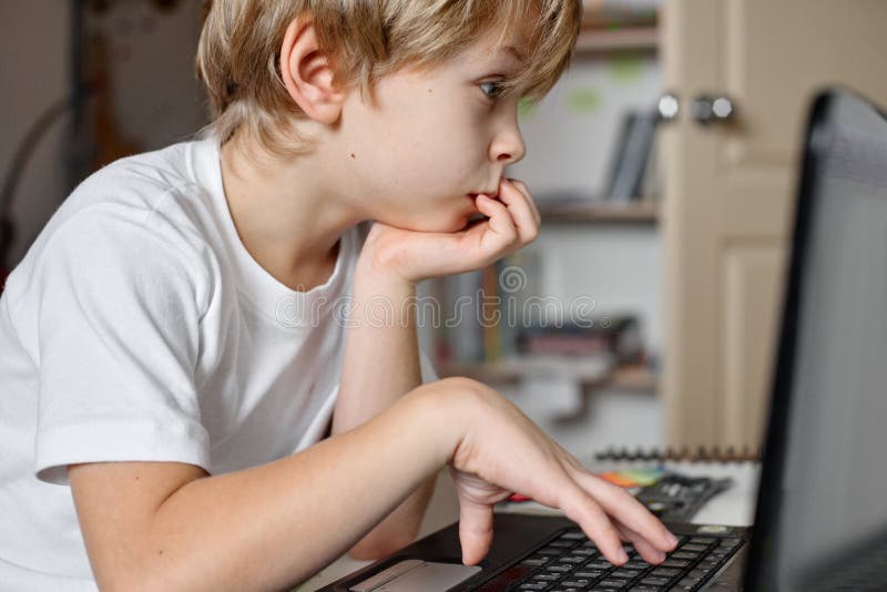Working boy with laptop stock image. Image of lifestyle - 111052941