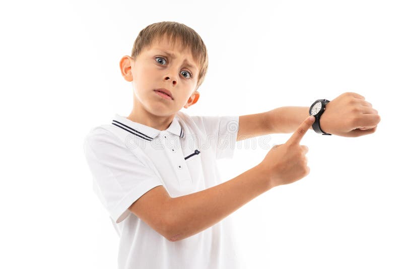 Portrait of a Little Caucasian Boy Shows Time Out Stock Photo - Image ...