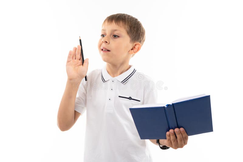 Portrait of a Little Caucasian Boy Writting Something in Notebook Stock ...