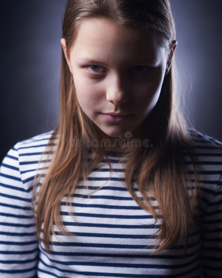 Portrait of a Little Girl with Evil Face Stock Image - Image of ...