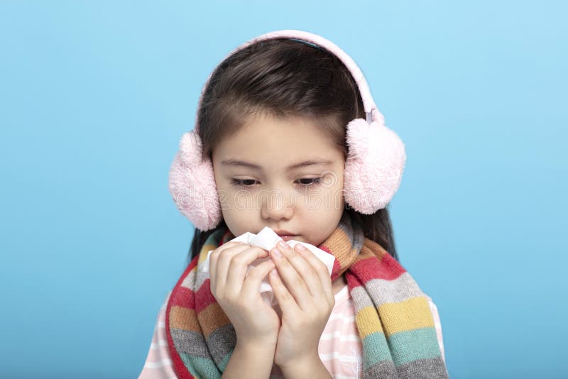 Portrait of Little Girl Having a Flu Stock Photo - Image of clothing ...
