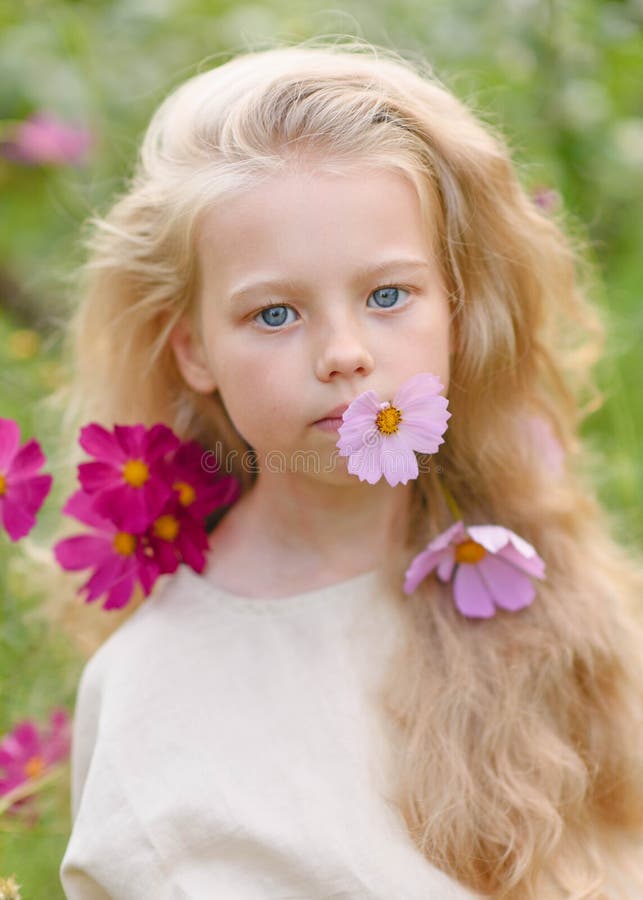 Portrait of Little Girl Outdoors in Summer Stock Image - Image of ...