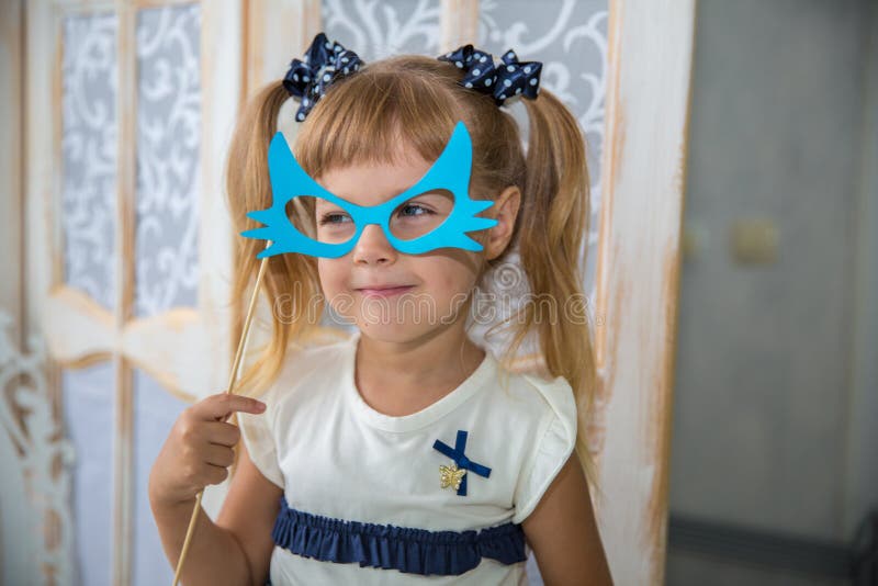 A Portrait of a Little Girl with Tails . 3-4 Years Stock Image - Image ...