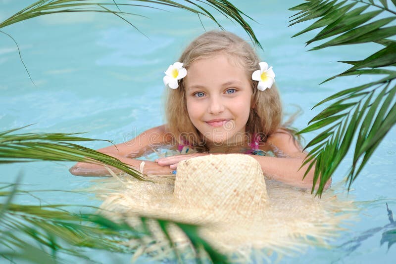 Portrait of Little Girl in Tropical Style Stock Photo - Image of ... Portrait of Little Girl in Tropical Style Stock Photo - Image of ...