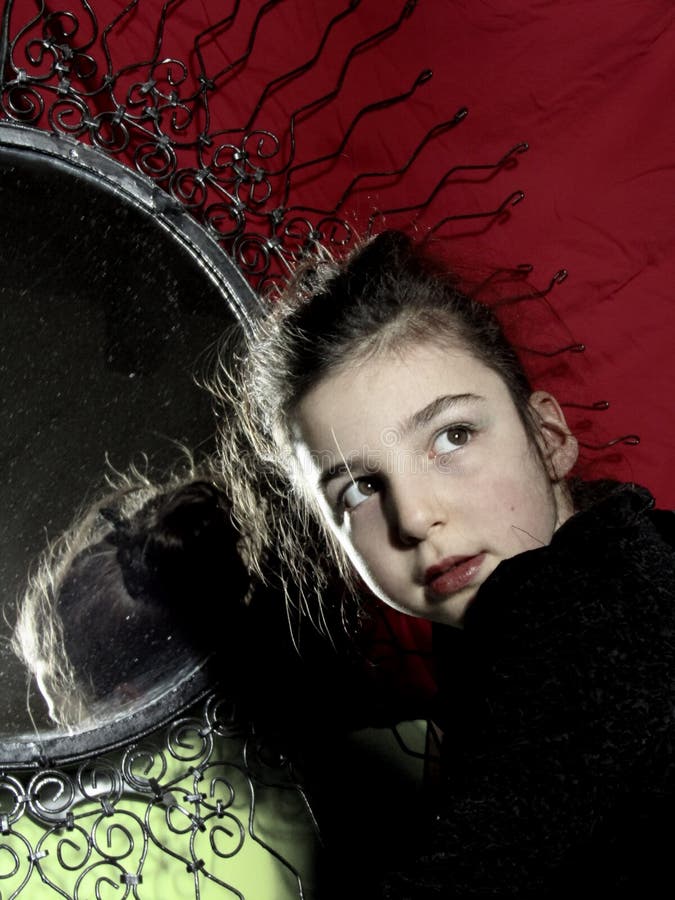 Portrait of Little Lady at the Antique Mirror Stock Image - Image of ...