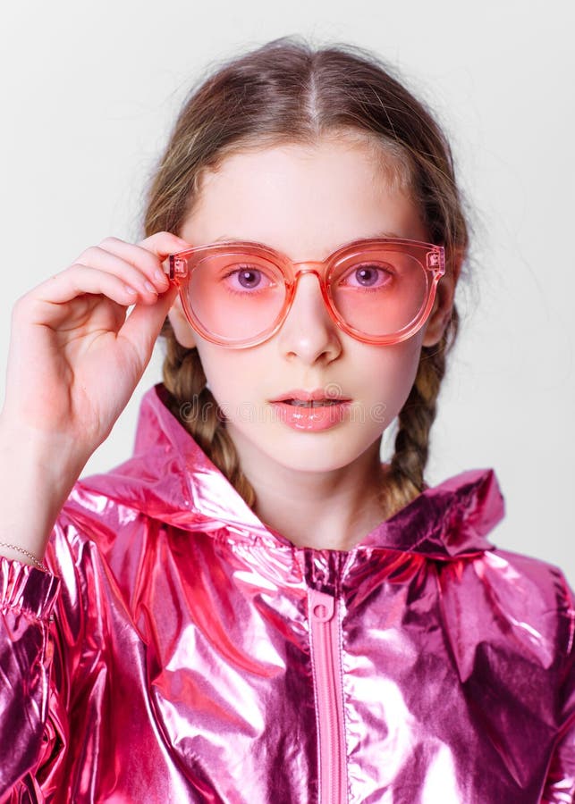 Portrait of Little Model Girl Stock Photo - Image of happy, raincoat ...