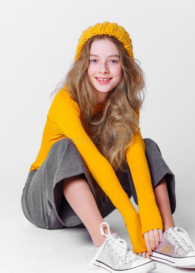 Portrait of Little Model Girl Stock Image - Image of pants, studio ...