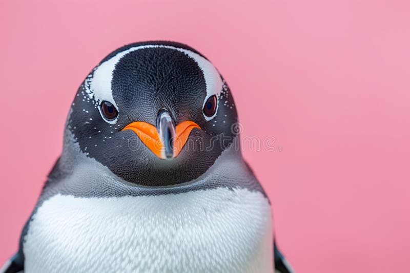 Portrait of Little Penguin on Pink Background Front View. Stock Image ...