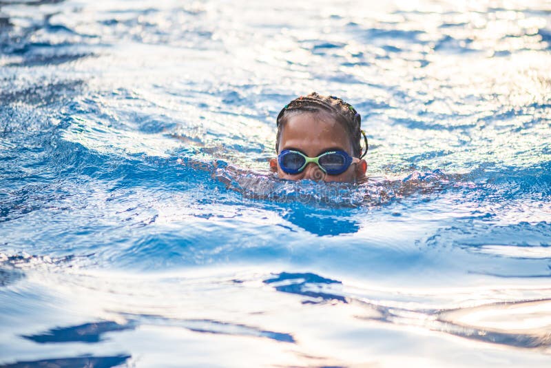 Portrait of a Little Swimer at the Pool Stock Image - Image of ...