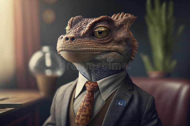 Portrait of a Lizard Dressed in a Formal Business Suit at the Office ...