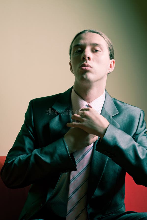 Portrait of Longhaired Serious Man in Suit Stock Photo - Image of ...
