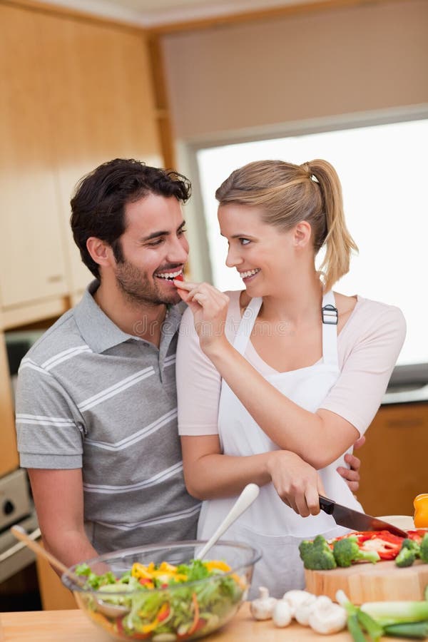 Portrait of a Lovely Couple Cooking Stock Image - Image of home ...