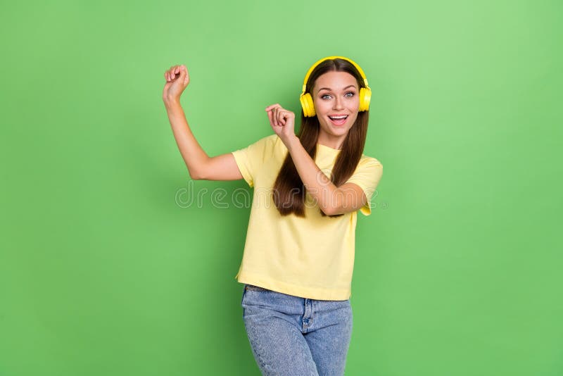 Portrait Of Lovely Gorgeous Positive Girl With Straight Hairdo Wear