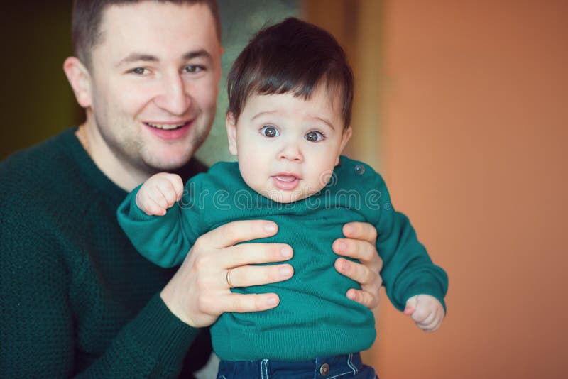 Portrait of Loving Father with Baby Boy Stock Photo - Image of holding ...
