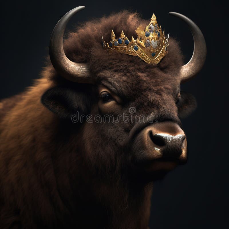 Portrait of a Majestic Bison with a Crown Generative AI Stock ...