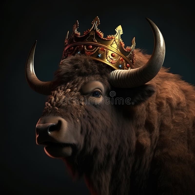 Portrait of a Majestic Bison with a Crown Generative AI Stock ...