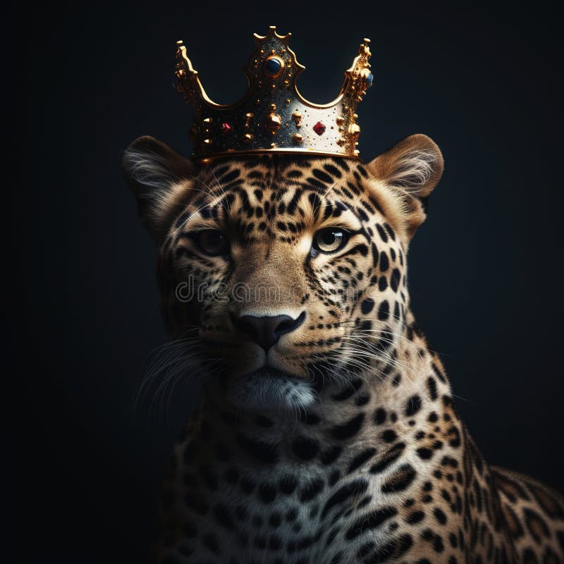 Portrait of a Majestic Leopard with a Crown Generative AI Stock ...