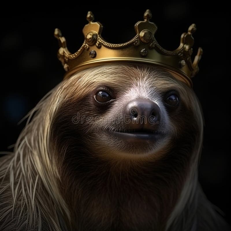 Portrait of a Majestic Sloth with a Crown Generative AI Stock ...