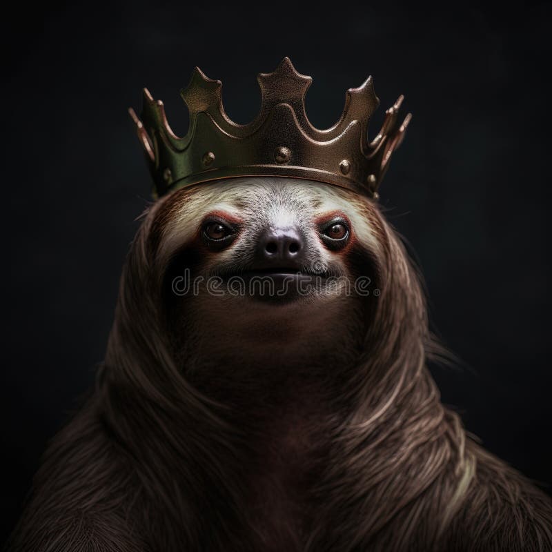 Portrait of a Majestic Sloth with a Crown Generative AI Stock ...