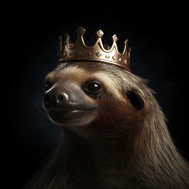 Portrait of a Majestic Sloth with a Crown Generative AI Stock ...