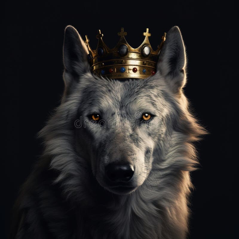 Portrait of a Majestic Wolf with a Crown Generative AI Stock ...