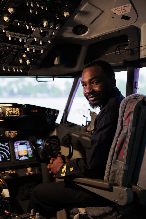 Portrait of Male Aviator Sitting in Airplane Cockpit Ready To Fly Stock ...