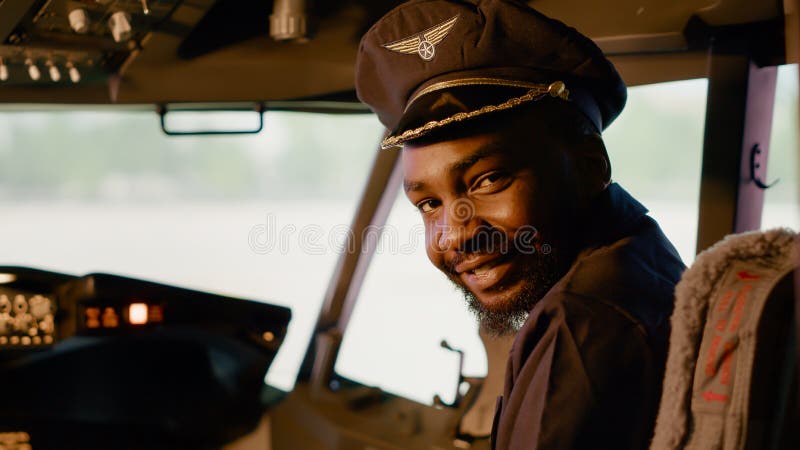 Portrait of Male Captain Sitting in Airplane Cockpit To Start Engine ...