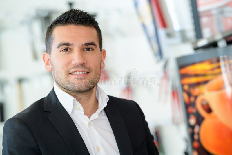 Portrait Male Customer Standing by Coffee Vending Machine Stock Photo ...