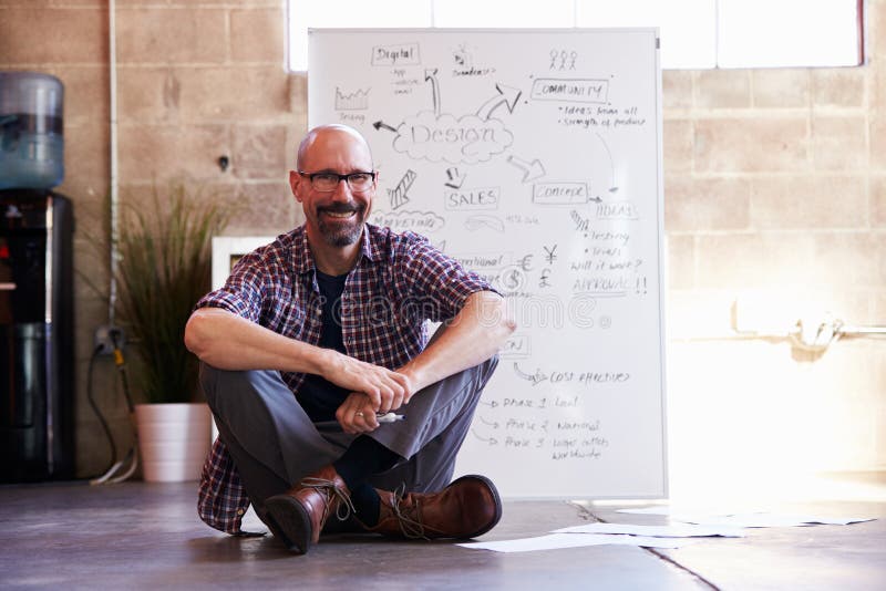 Portrait of Male Designer Drawing Flow Chart Stock Image - Image of ...