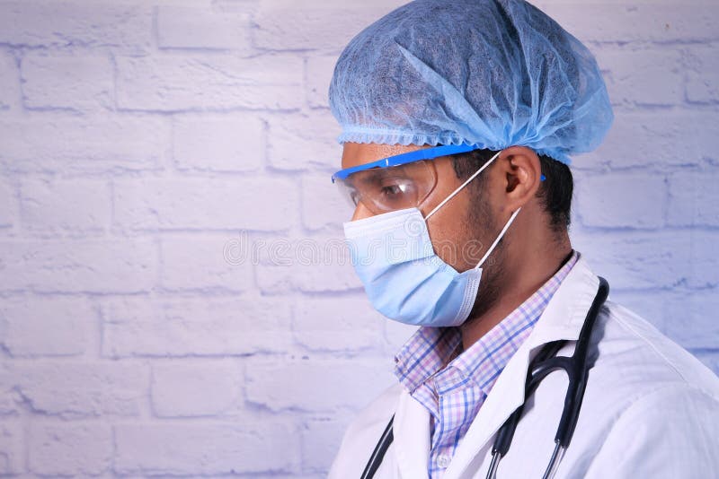 Portrait of a Male Doctor in Face Mask with Copy Space Stock Image ...