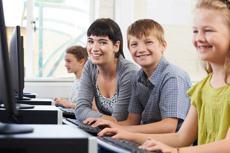 Portrait of Elementary School Pupils in Computer Class Stock Image ...