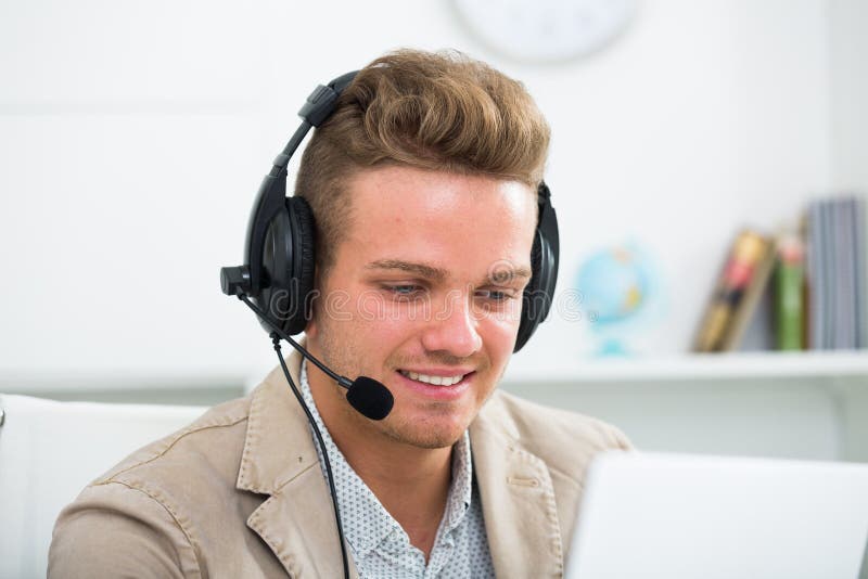 Portrait of Male Employee with Headset Stock Image - Image of expert ...