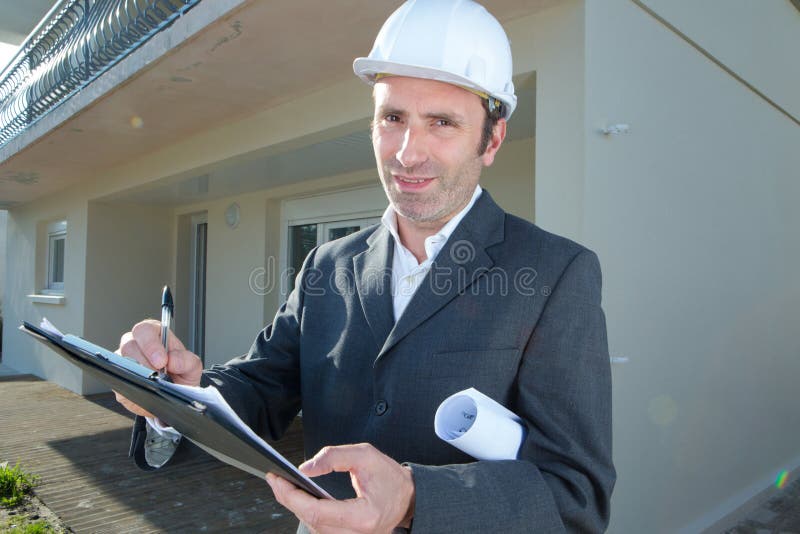 Portrait Male Engineer with Clipboard Stock Photo - Image of nature ...