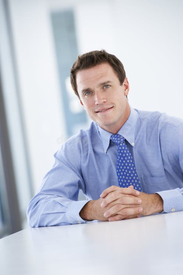 Male Executive Working on Personal Computer at Desk Stock Photo - Image ...