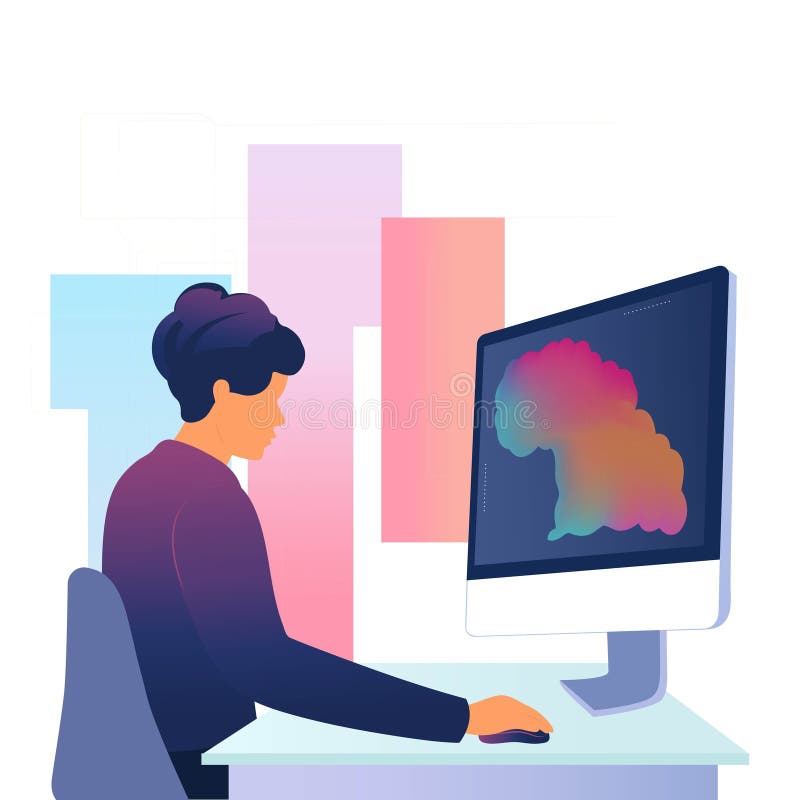 Portrait of Male Graphic Designer Working on Computer at Workplace and ...