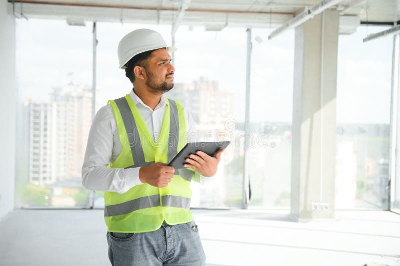 Portrait of a Male Indian, Engineer at Work Stock Photo - Image of ...